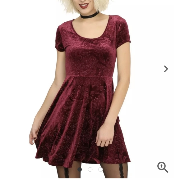 Hot Topic | Dresses | Hot Topic Midnight Hour Burgundy Flocked Skull ...